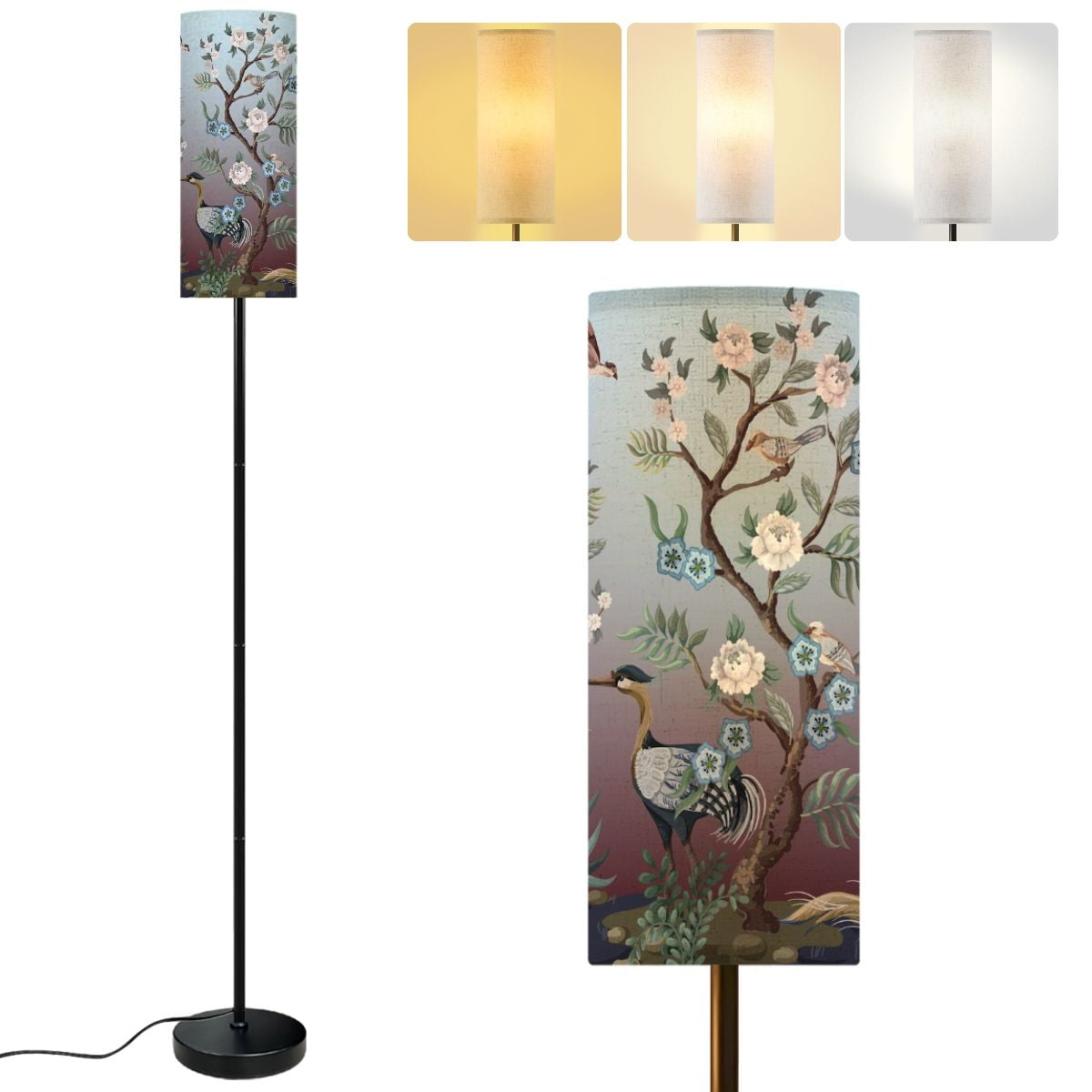 Modern Standing Floor Lamp Border chinoiserie style herons peonies ...