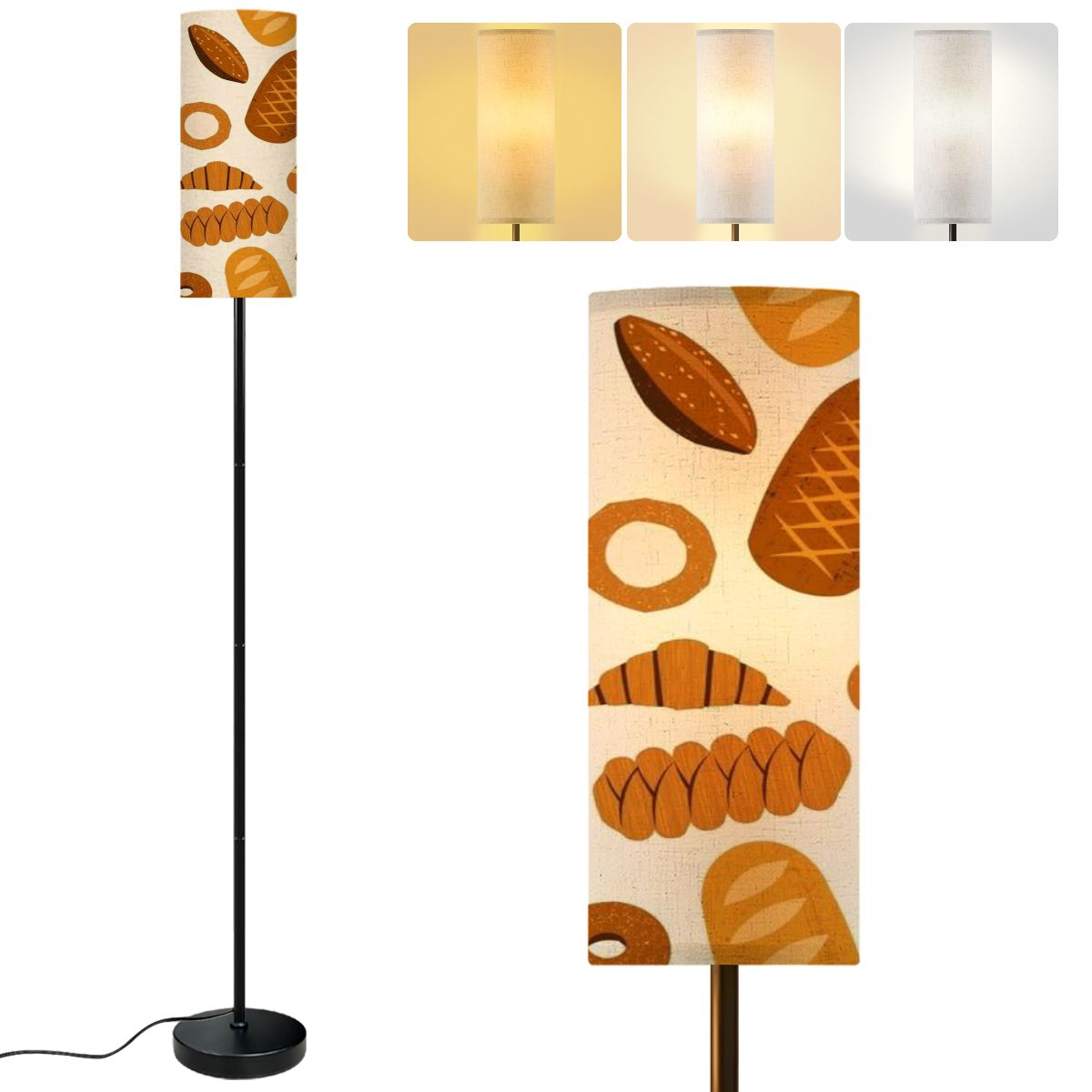 Modern Standing Floor Lamp Bread pattern Seamless print bakery products ...