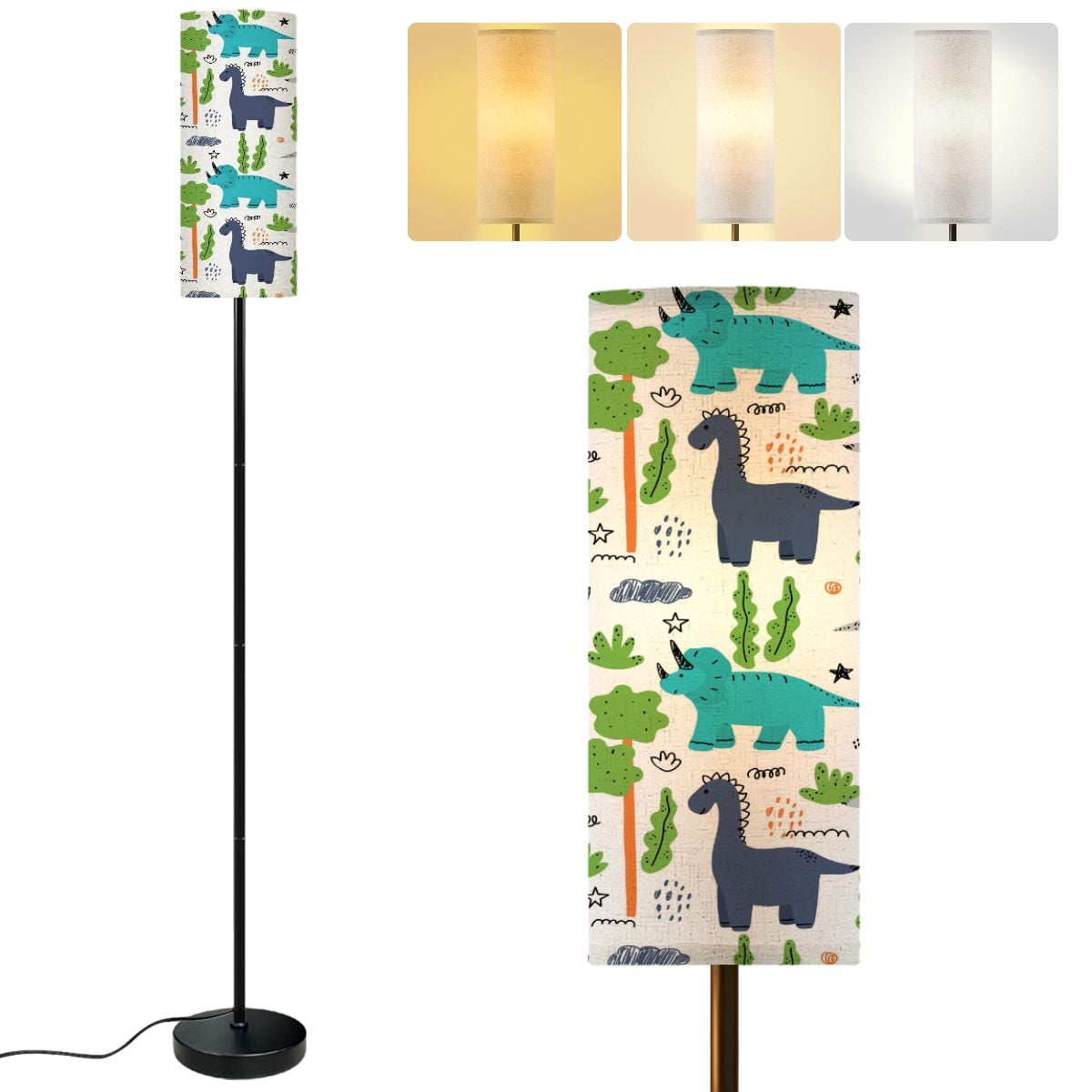 Modern Standing Floor Lamp Bright childish dinosaurs Cute animals trees ...