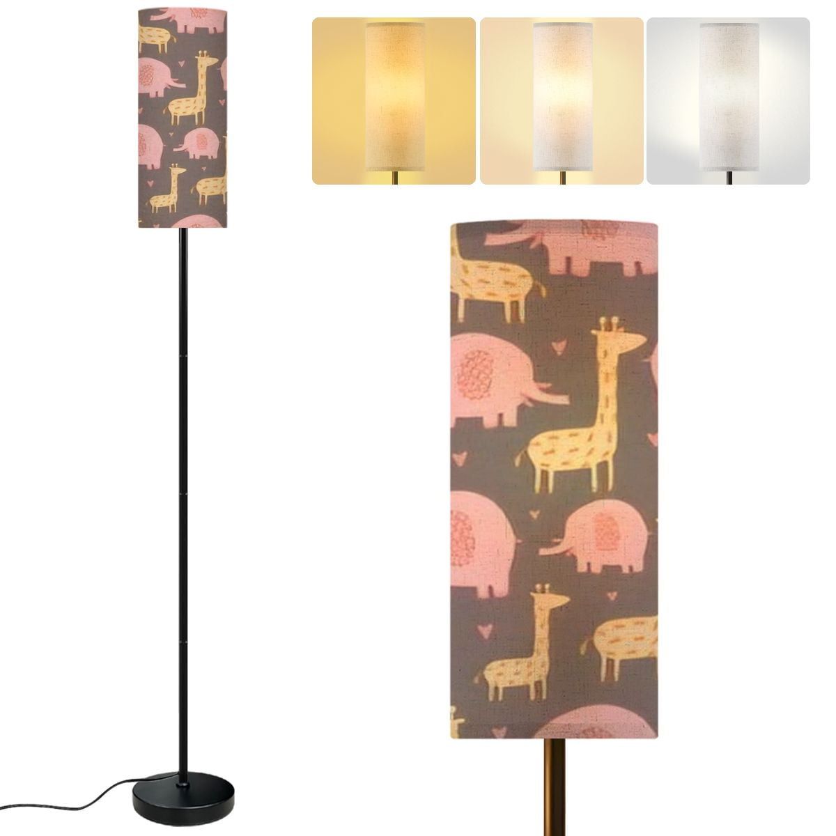 Modern Standing Floor Lamp Bright childish seamless girafe elephant ...