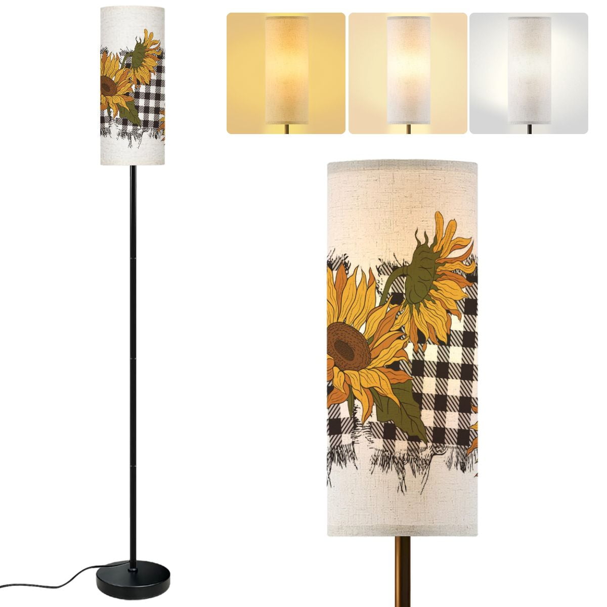 Modern Standing Floor Lamp Bright sunflowers checkered border scrappy ...