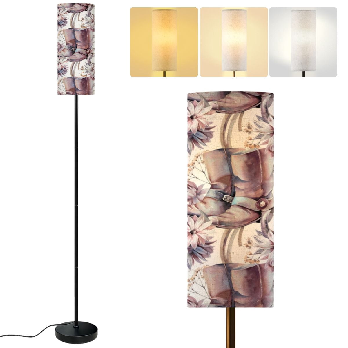 Modern Standing Floor Lamp Bull skull flowers cowboy boots rope hand ...