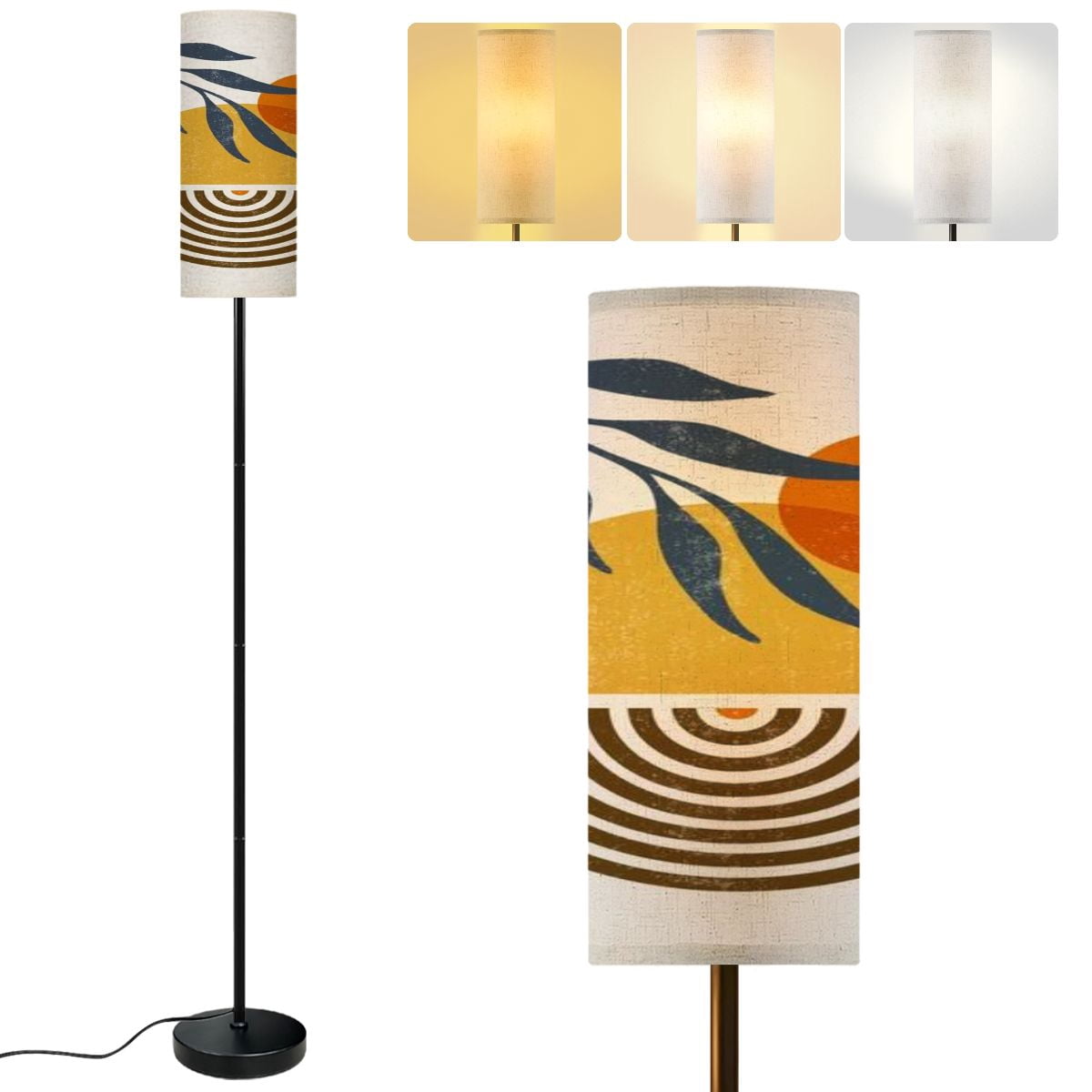 Modern Standing Floor Lamp Burnt orange Sun print boho minimalist wall ...