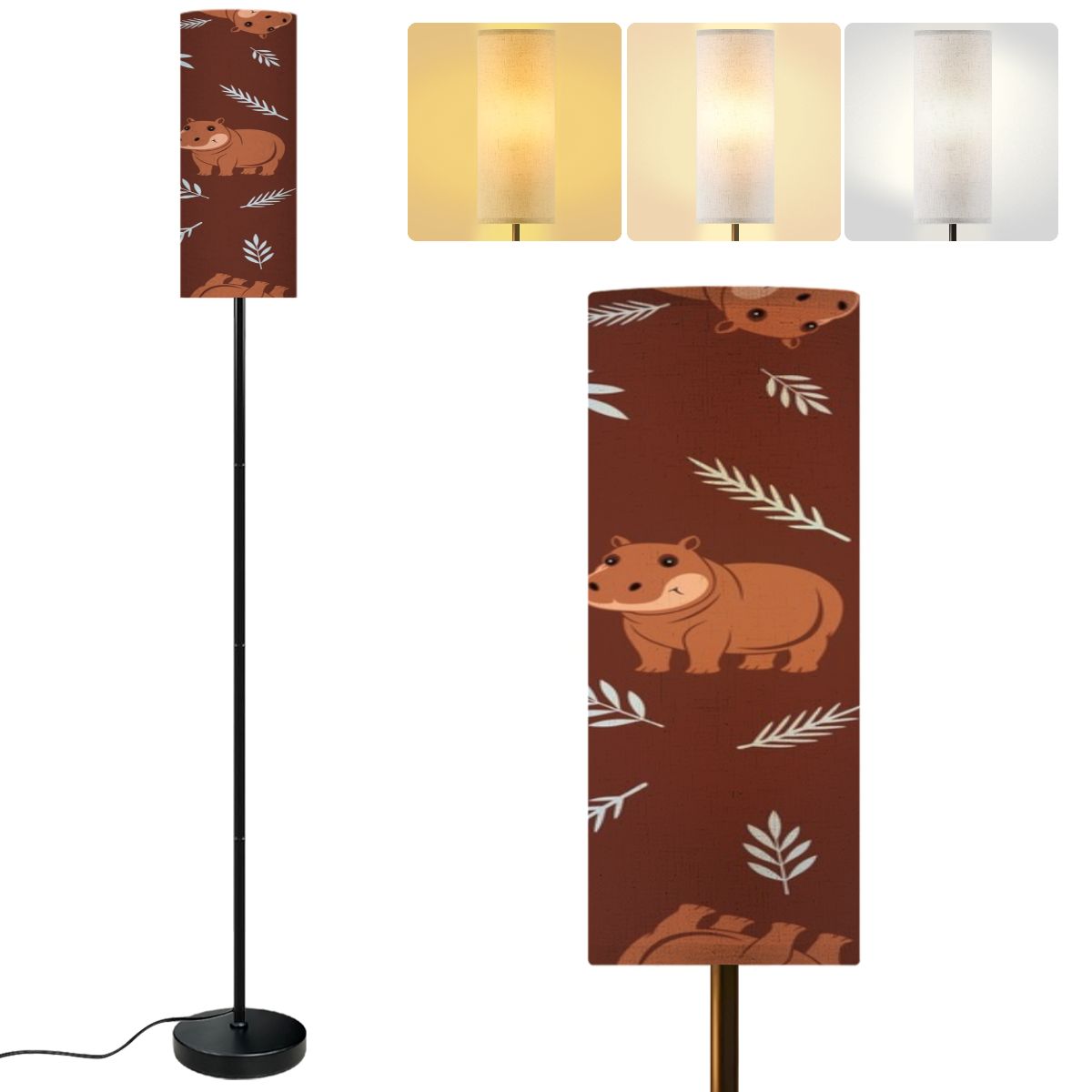 Modern Standing Floor Lamp Cartoon animal pygmy hippo seamless for ...