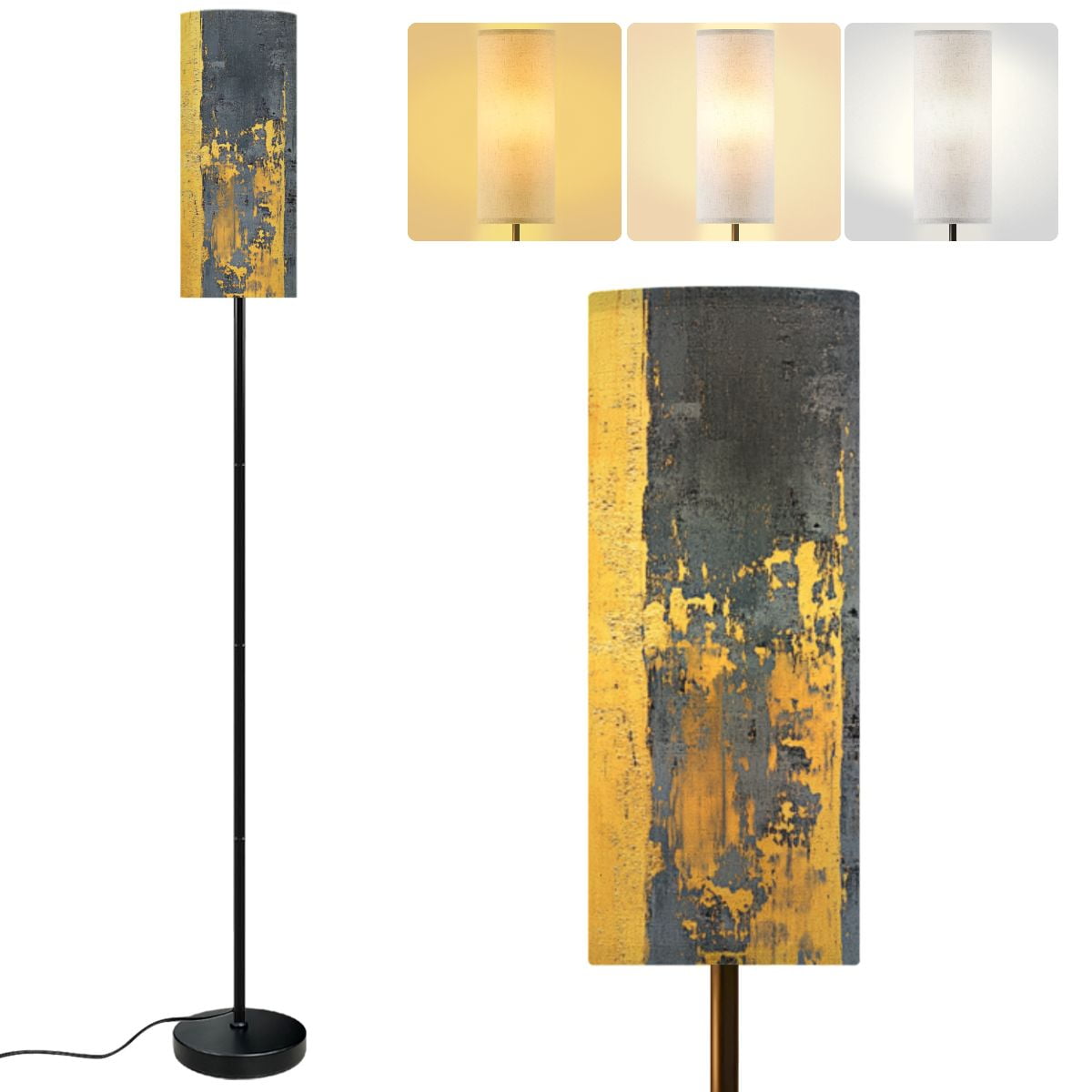 Modern Standing Floor Lamp Charcoal Gold Classic Distressed Texture ...