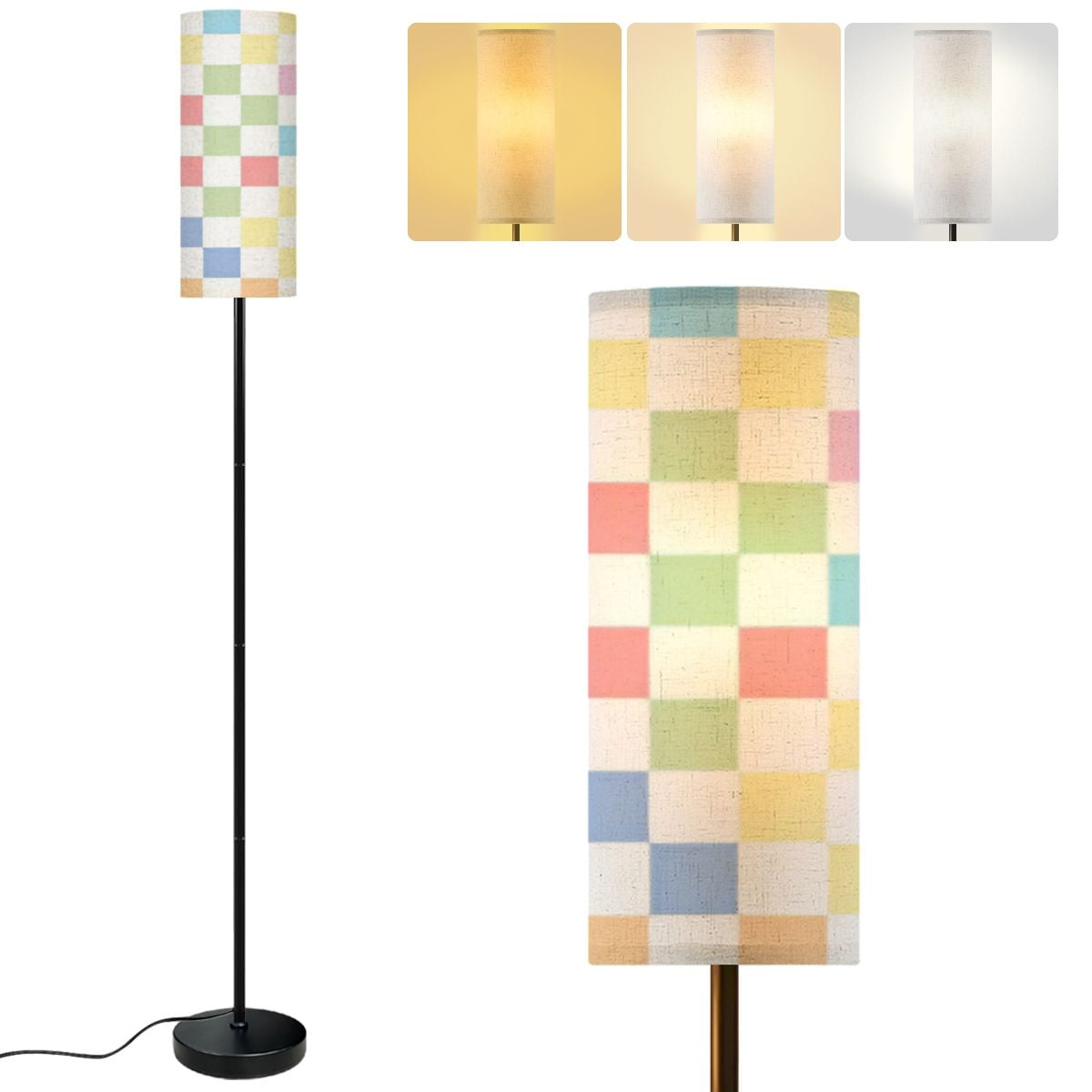 Modern Standing Floor Lamp Checkered Seamless squares cute pastel green ...