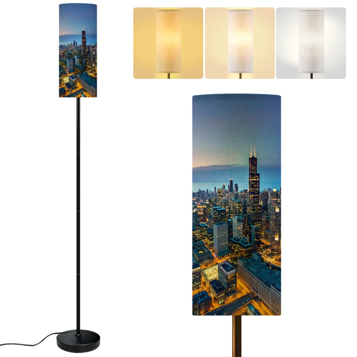 Modern Standing Floor Lamp Chicago skyline aerial view dusk Dimmable ...