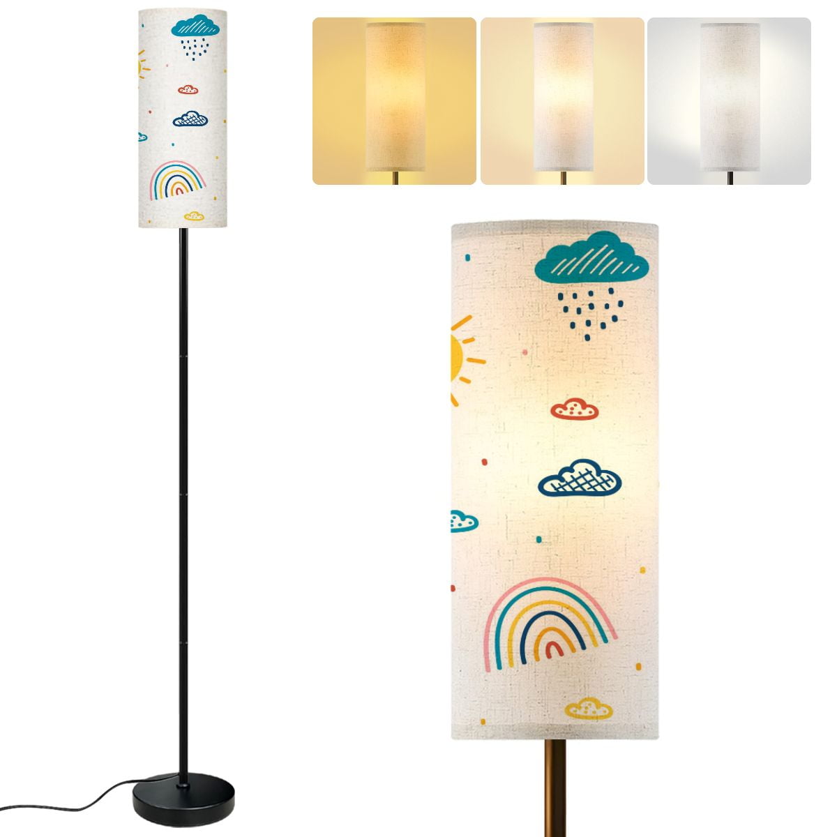 Modern Standing Floor Lamp Colorful Baby Pattern Rainbow Sun Rain ...
