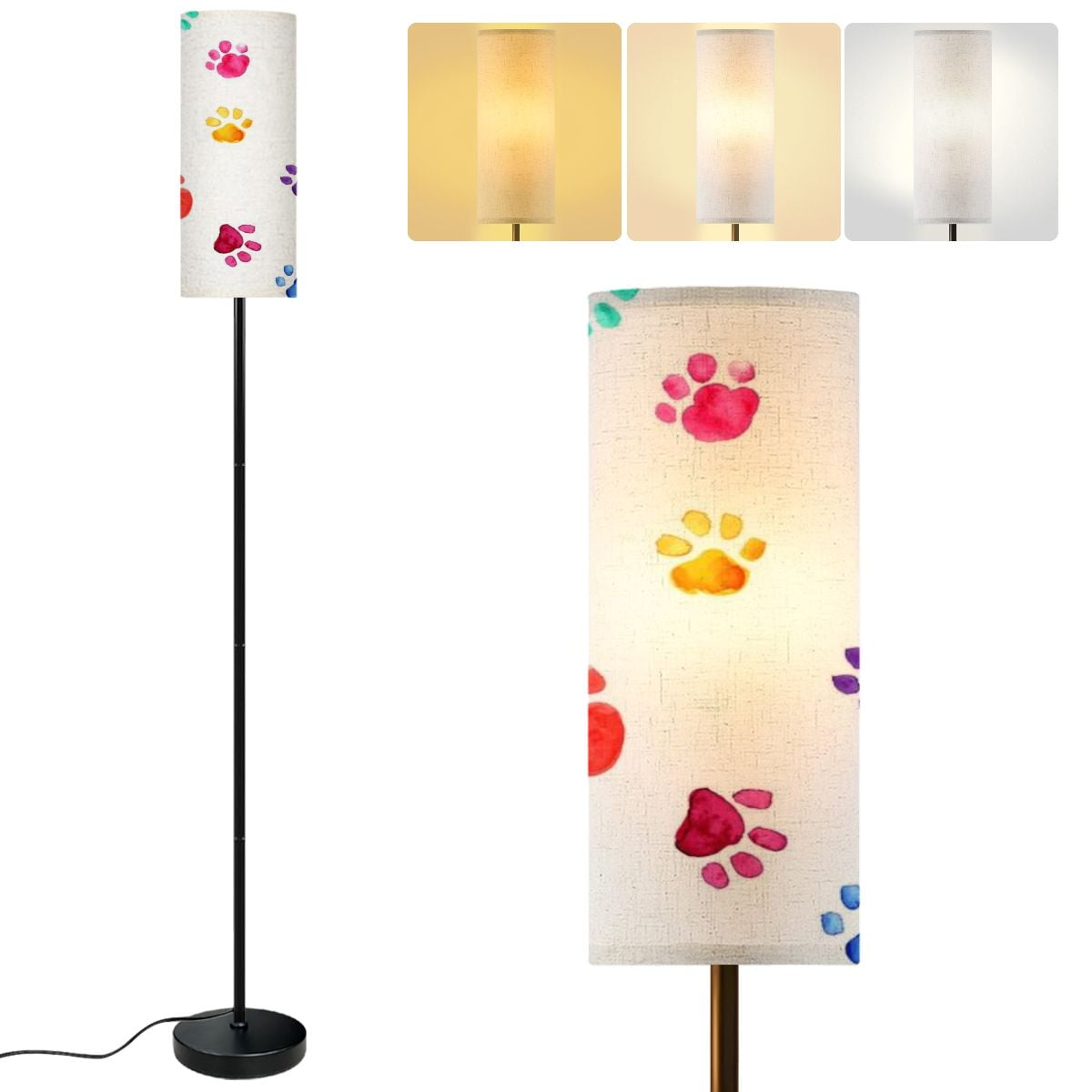 Modern Standing Floor Lamp Colorful hand drawn watercolor animal ...