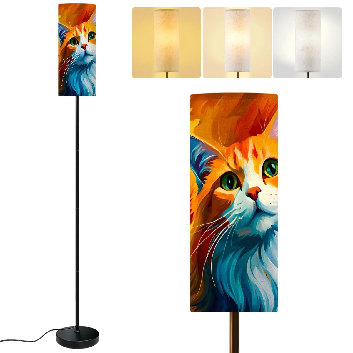 Modern Standing Floor Lamp Conceptual abstract picture cat colorful oil ...