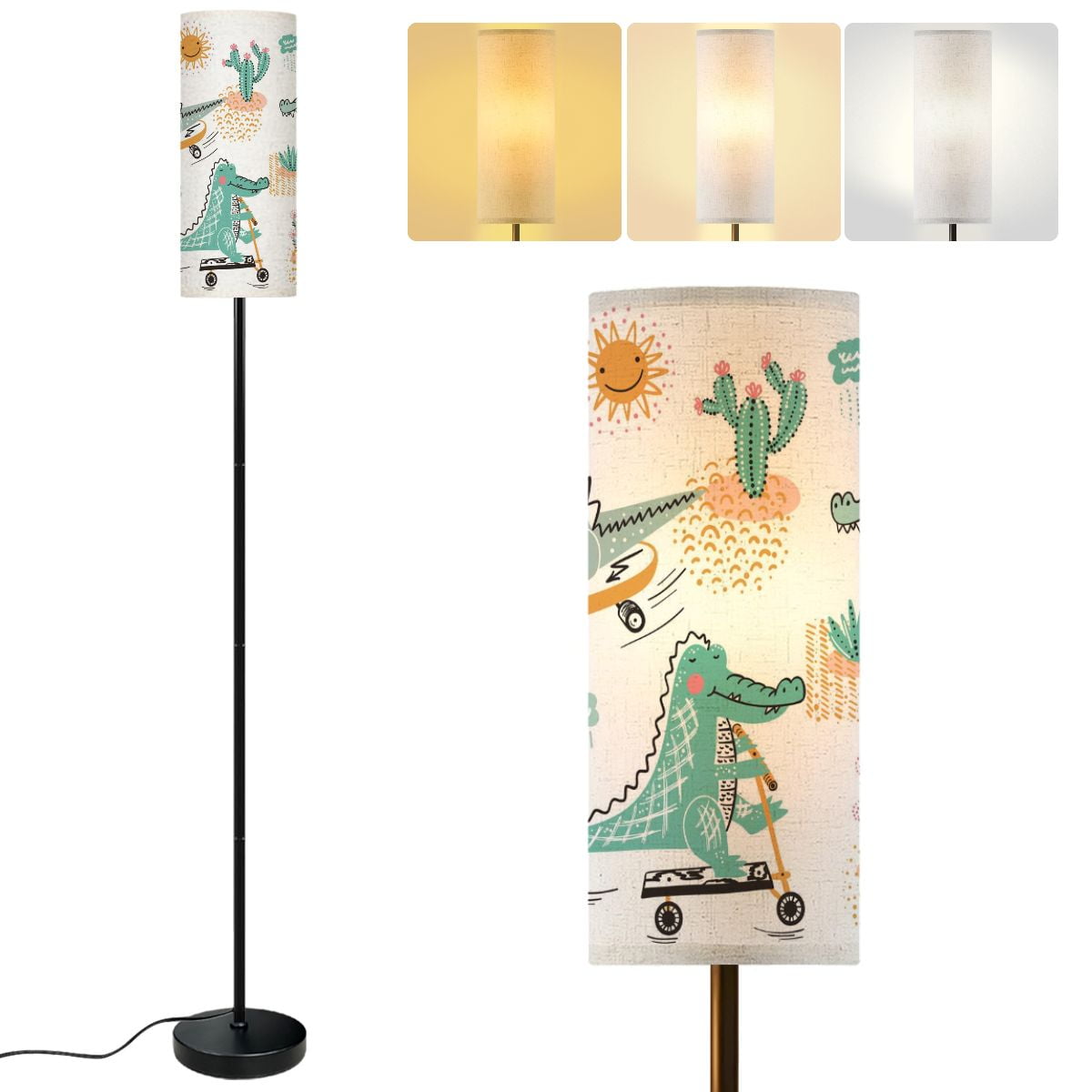 Modern Standing Floor Lamp Cute Crocodile set Alligators cactuses rain ...