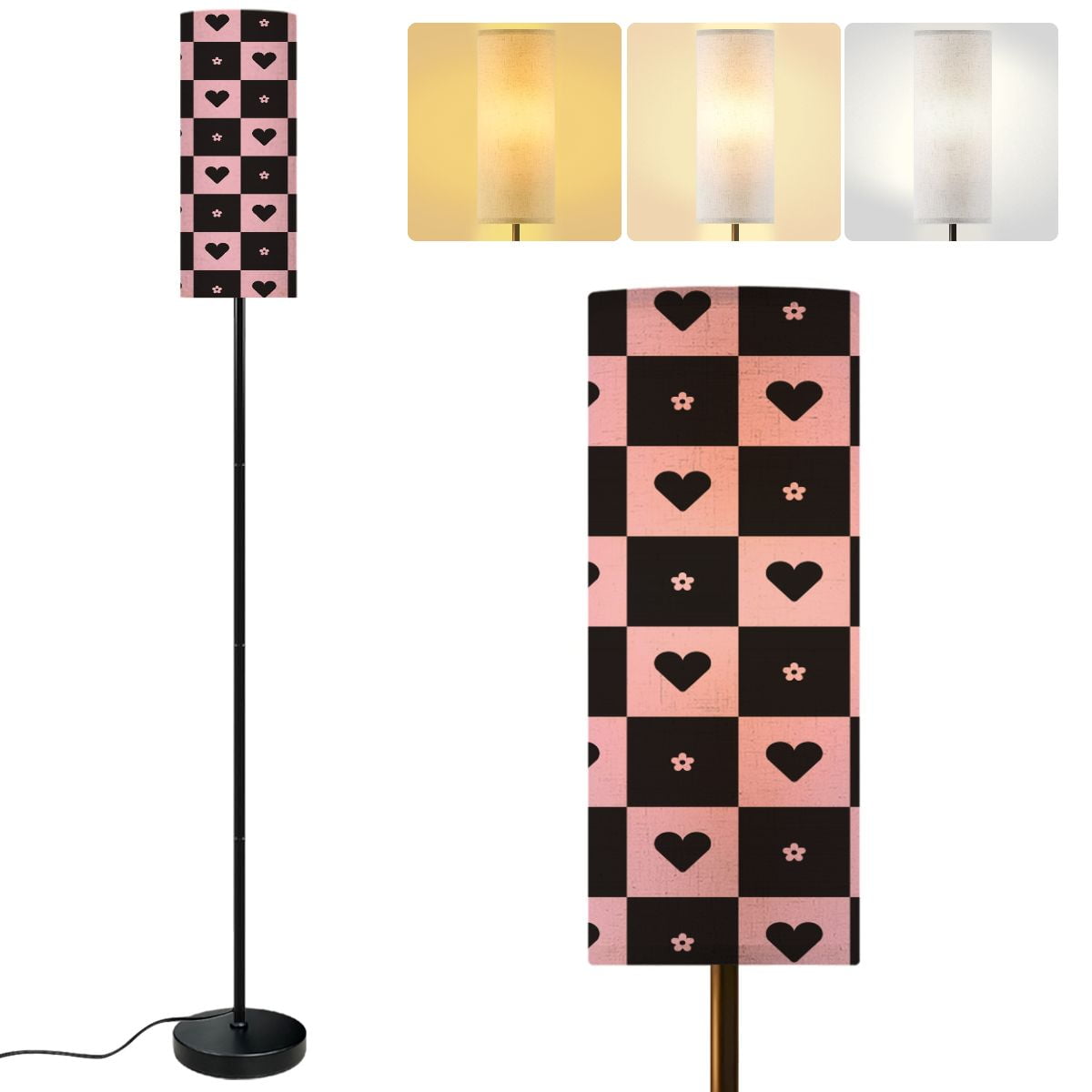 Modern Standing Floor Lamp Cute Heart Flower Check Checked Checkered ...