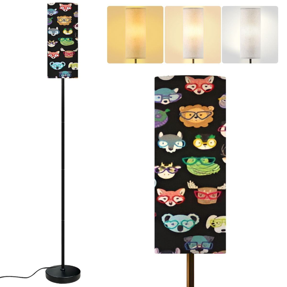 Modern Standing Floor Lamp Cute animal faces funny glasses doodle ...