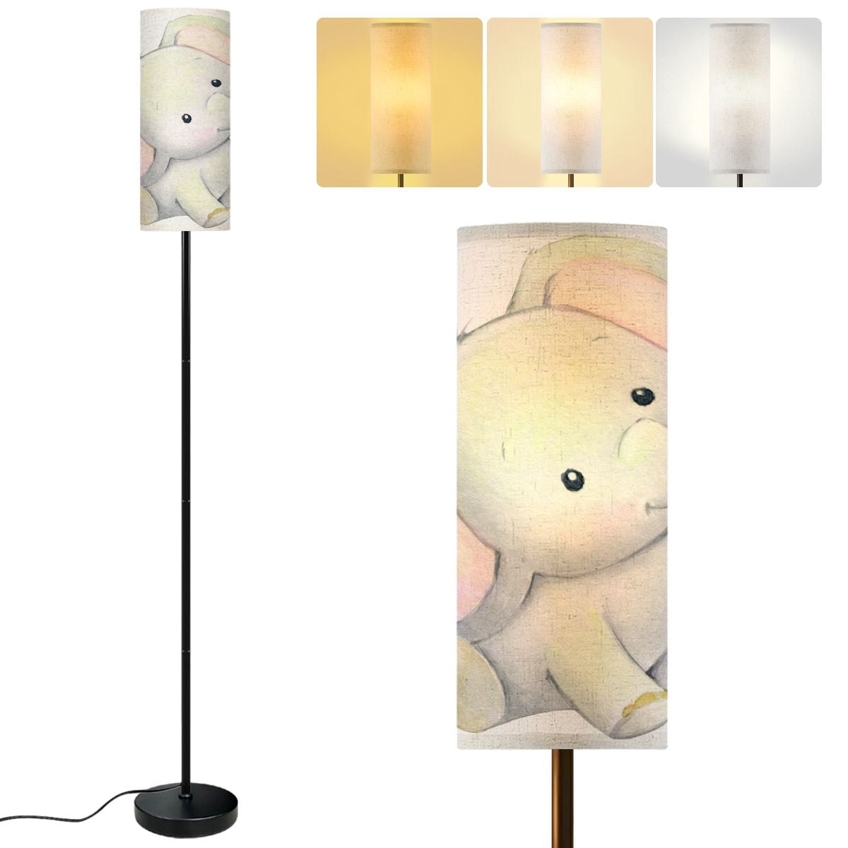 Modern Standing Floor Lamp Cute baby elephant cartoon style Watercolor ...