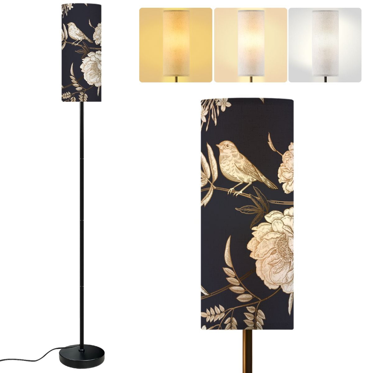 Modern Standing Floor Lamp Cute birds branches tree Floral seamless ...