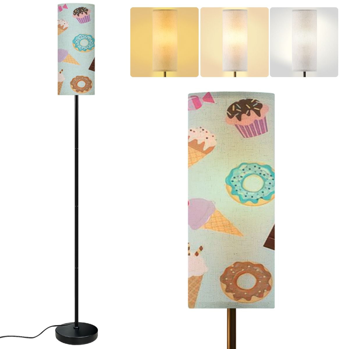 Modern Standing Floor Lamp Cute birthday seamless different sweets blue Dimmable Metal Pole Lamp ...
