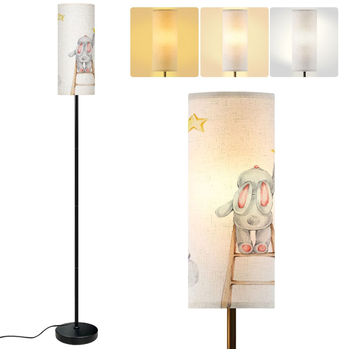 Modern Standing Floor Lamp Cute cartoon bunny stairs yellow stars ...