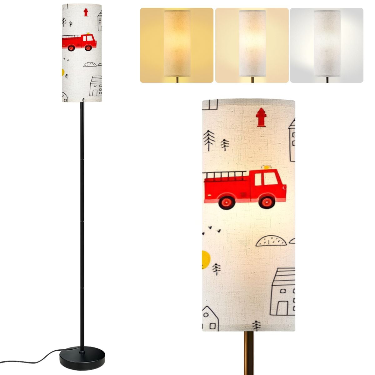 Modern Standing Floor Lamp Cute cartoon fire truck seamless Dimmable ...