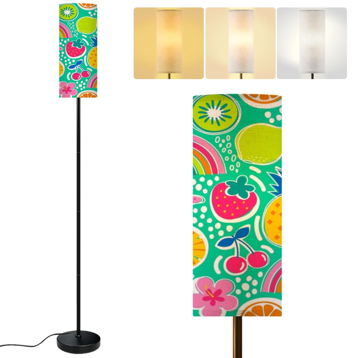 Modern Standing Floor Lamp Cute colorful hand drawn tropical fruit ...