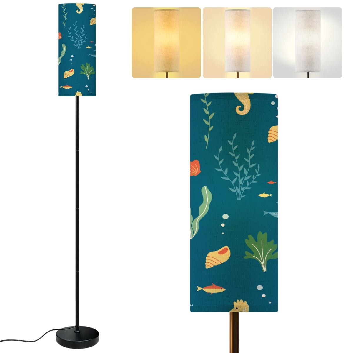 Modern Standing Floor Lamp Cute coral reef school fish seahorse ...