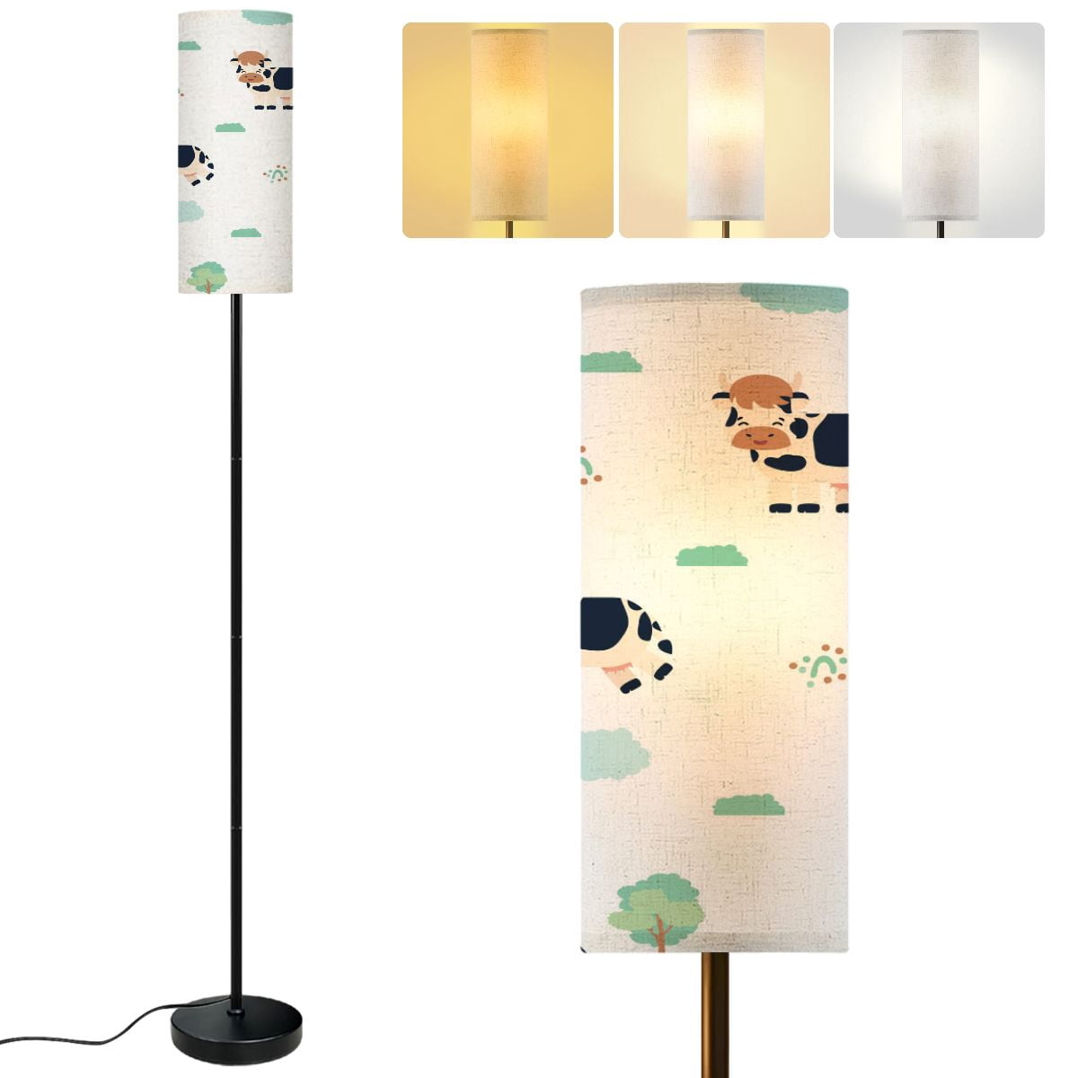 Modern Standing Floor Lamp Cute cow farm doodle cartoon animals ...