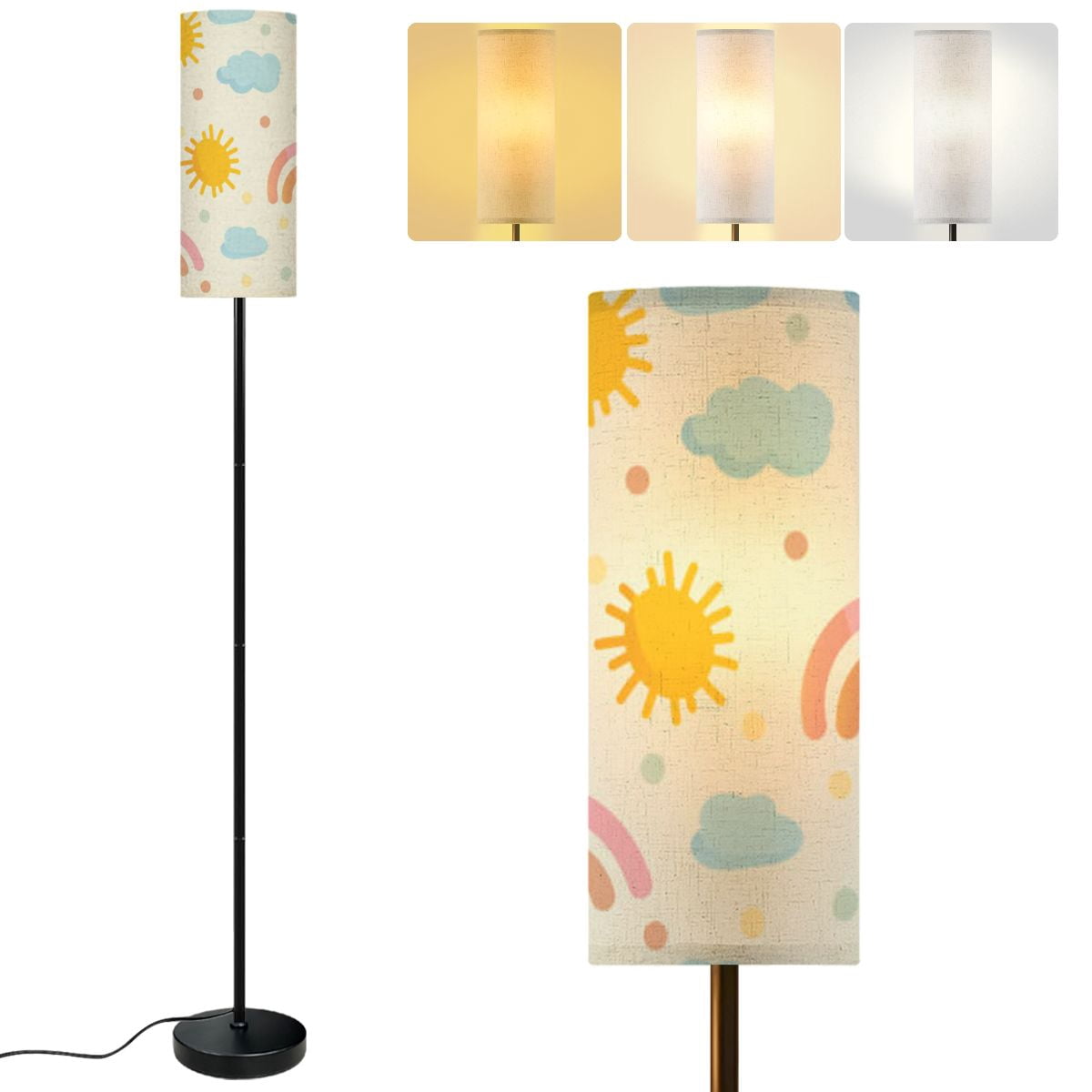 Modern Standing Floor Lamp Cute rainbow clouds sun dots pastel colors ...