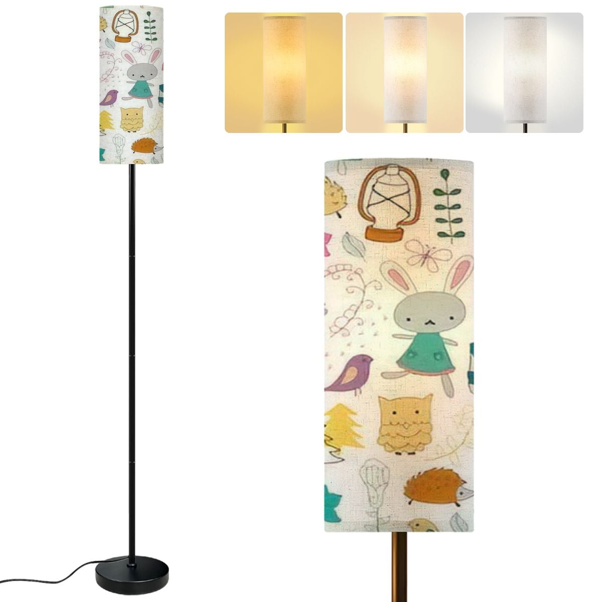 Modern Standing Floor Lamp Cute seamless funny bunnies birds flowers ...
