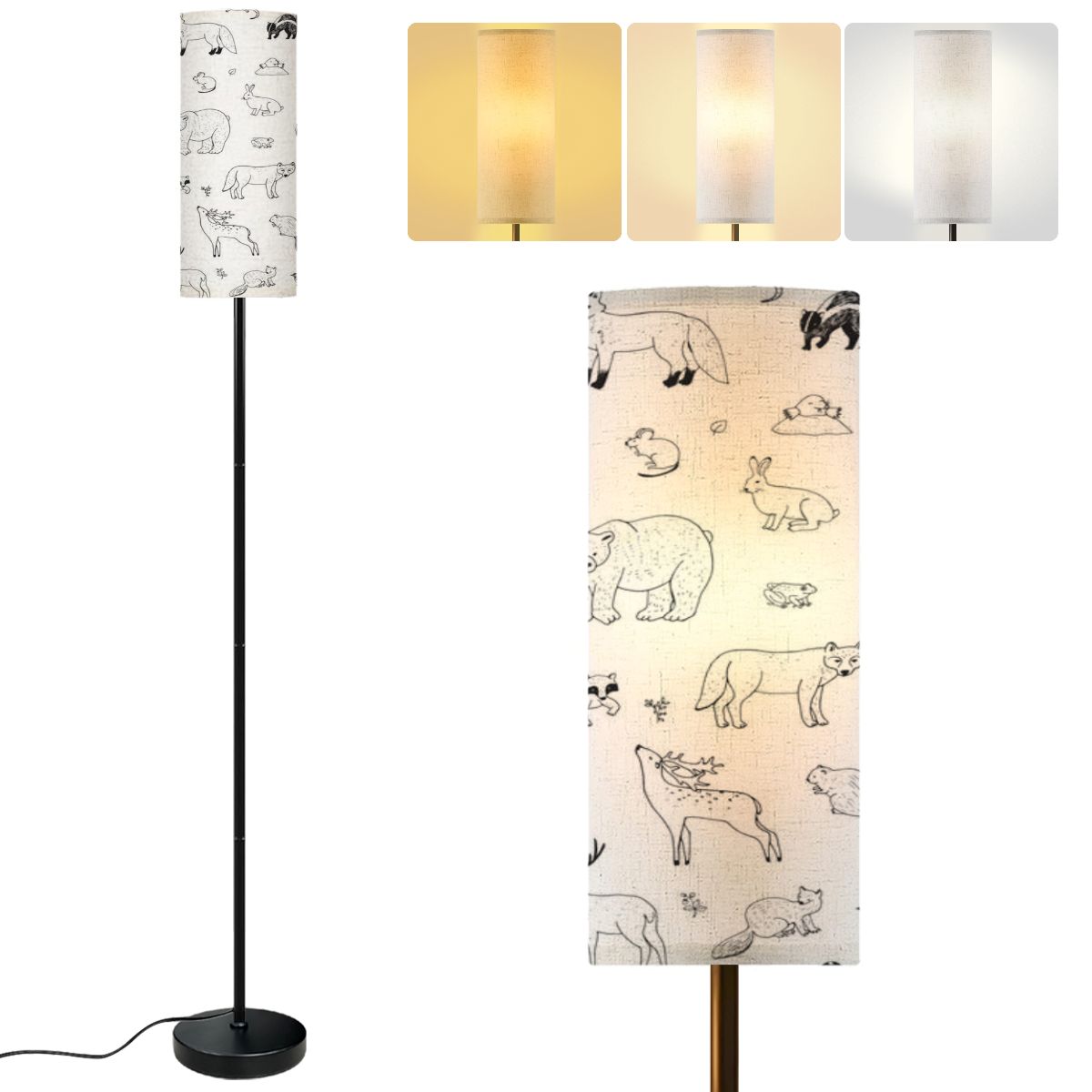 Modern Standing Floor Lamp Cute woodland forest animals illustrations ...