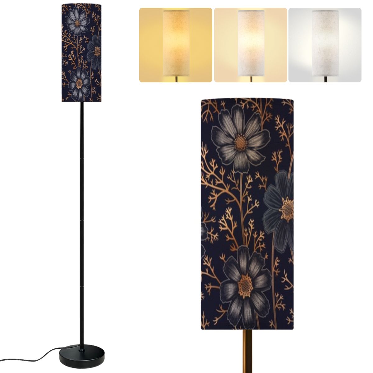 Modern Standing Floor Lamp Dark seamless floral Flowering plants ...