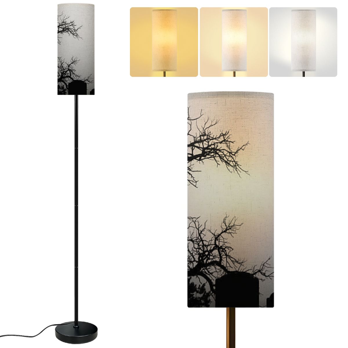 Modern Standing Floor Lamp Dark spooky tree crow cemetary Dimmable ...