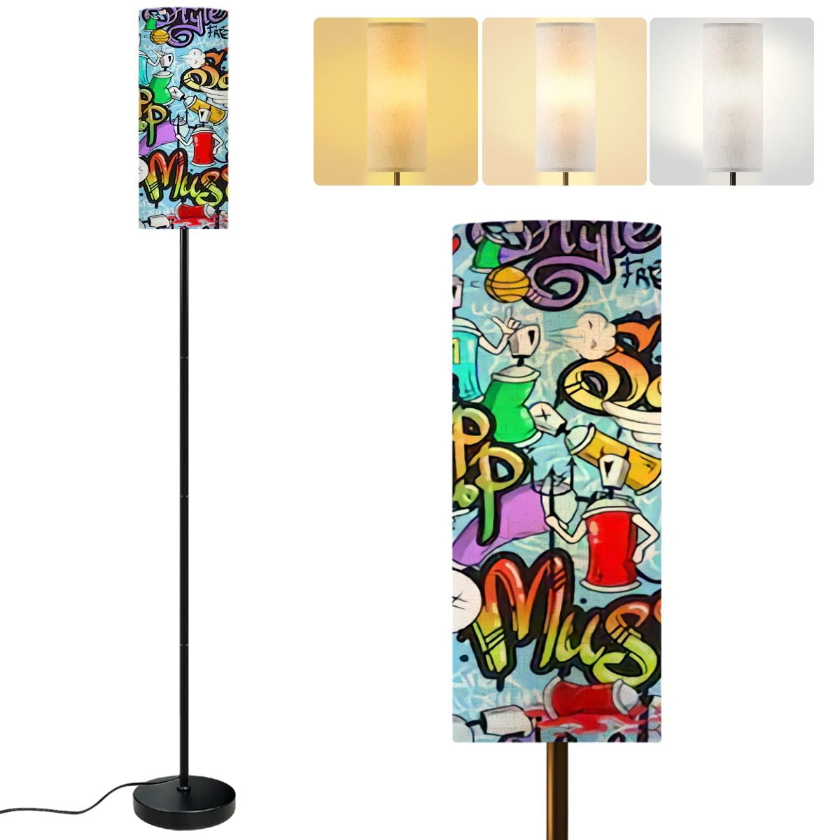 Modern Standing Floor Lamp Decorative graffiti spray can characters ...