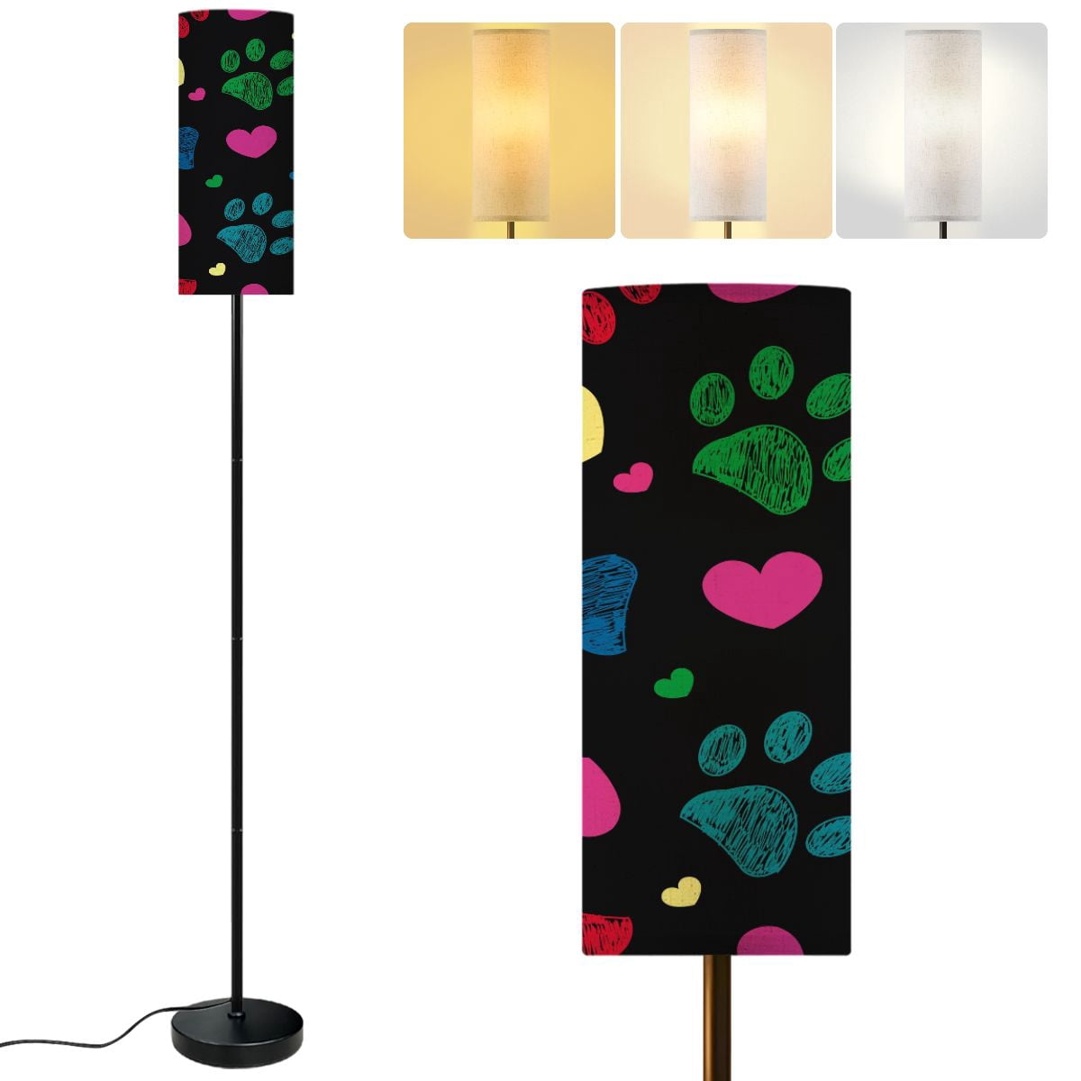 Modern Standing Floor Lamp Doodle colorful paw prints hearts seamless ...