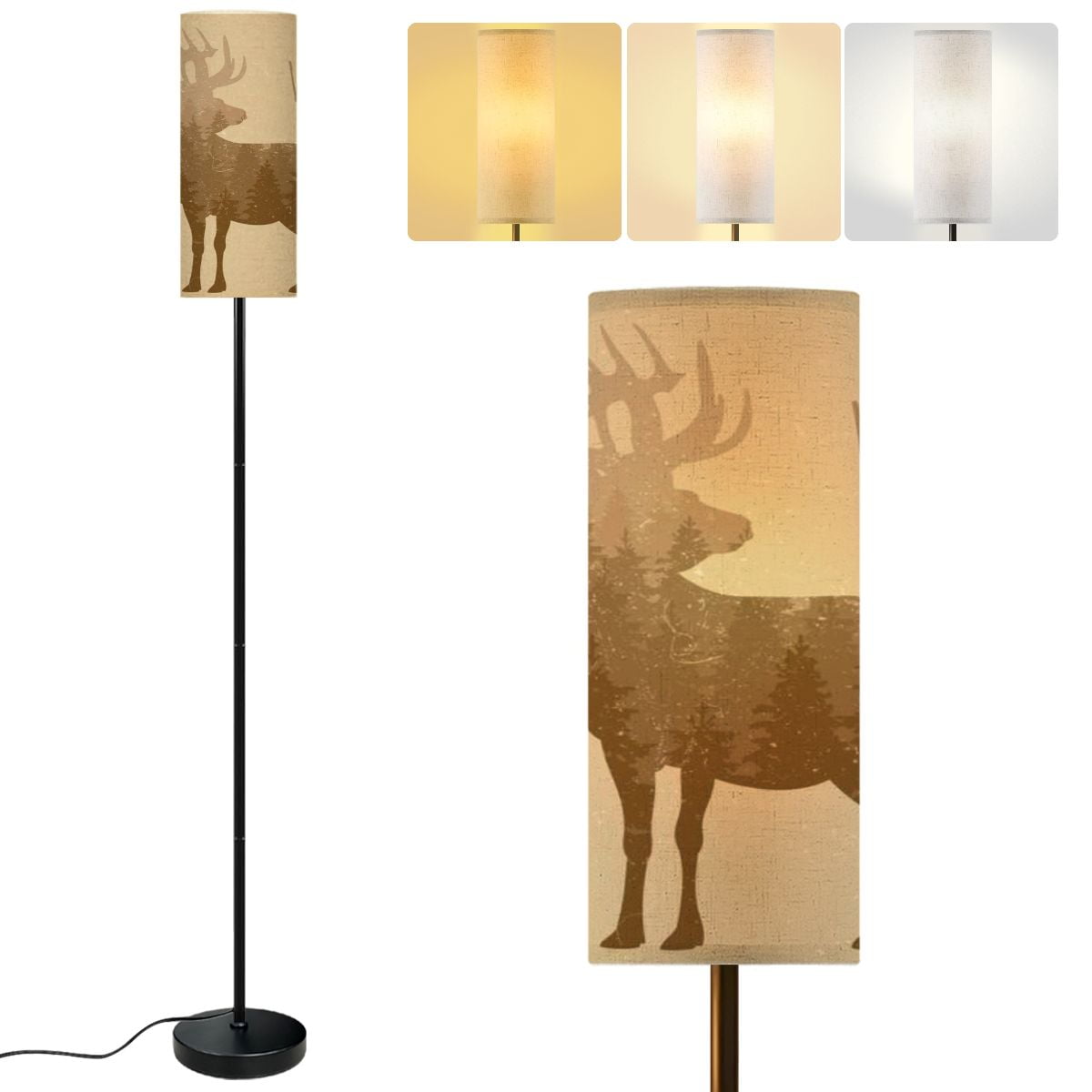 Modern Standing Floor Lamp Double exposition deer forest panorama wild ...