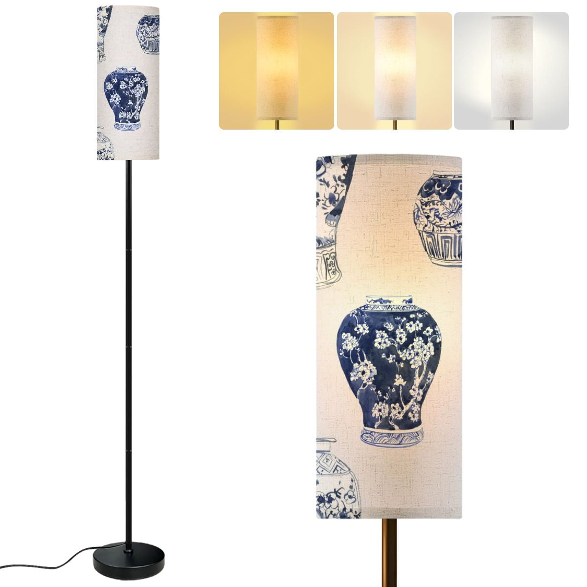 Modern Standing Floor Lamp Drawn Watercolor Chinese Blue White Ginger ...