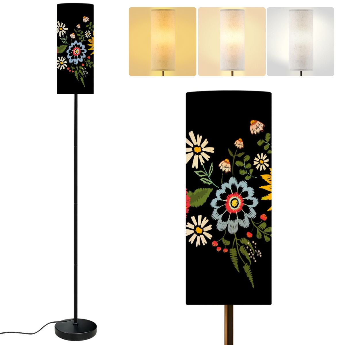 Modern Standing Floor Lamp Embroidery native pattern fantasy flowers ...