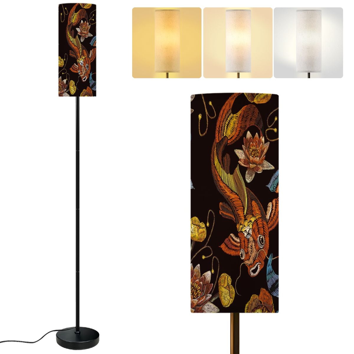 Modern Standing Floor Lamp Embroidery vintage koi fish water lily ...