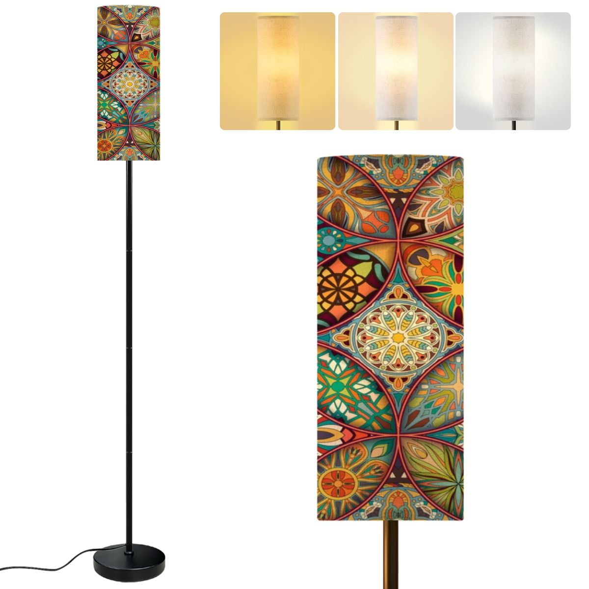 Modern Standing Floor Lamp Ethnic floral mandala seamless Colorful ...