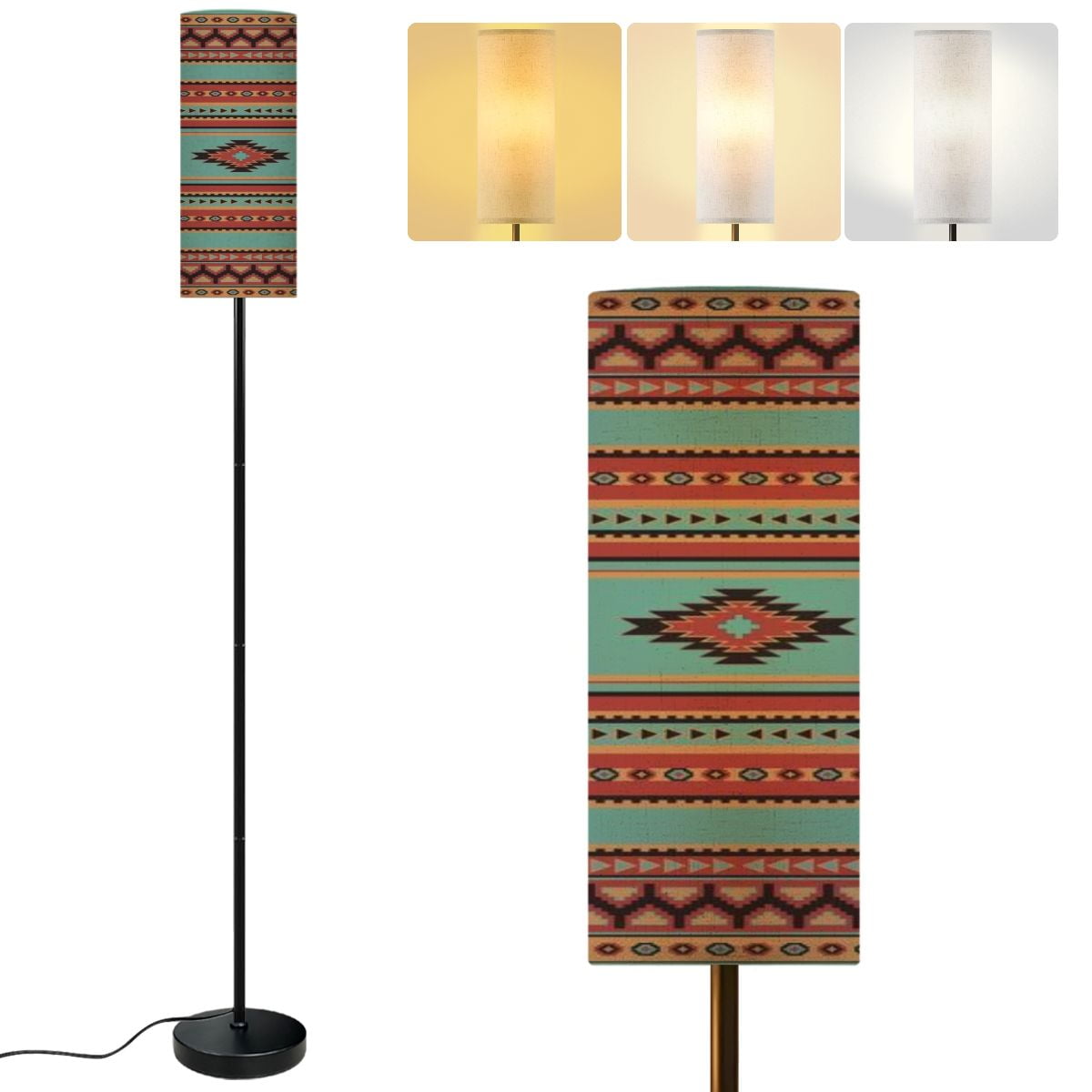 Modern Standing Floor Lamp Ethnic geometric pattern beige light blue ...