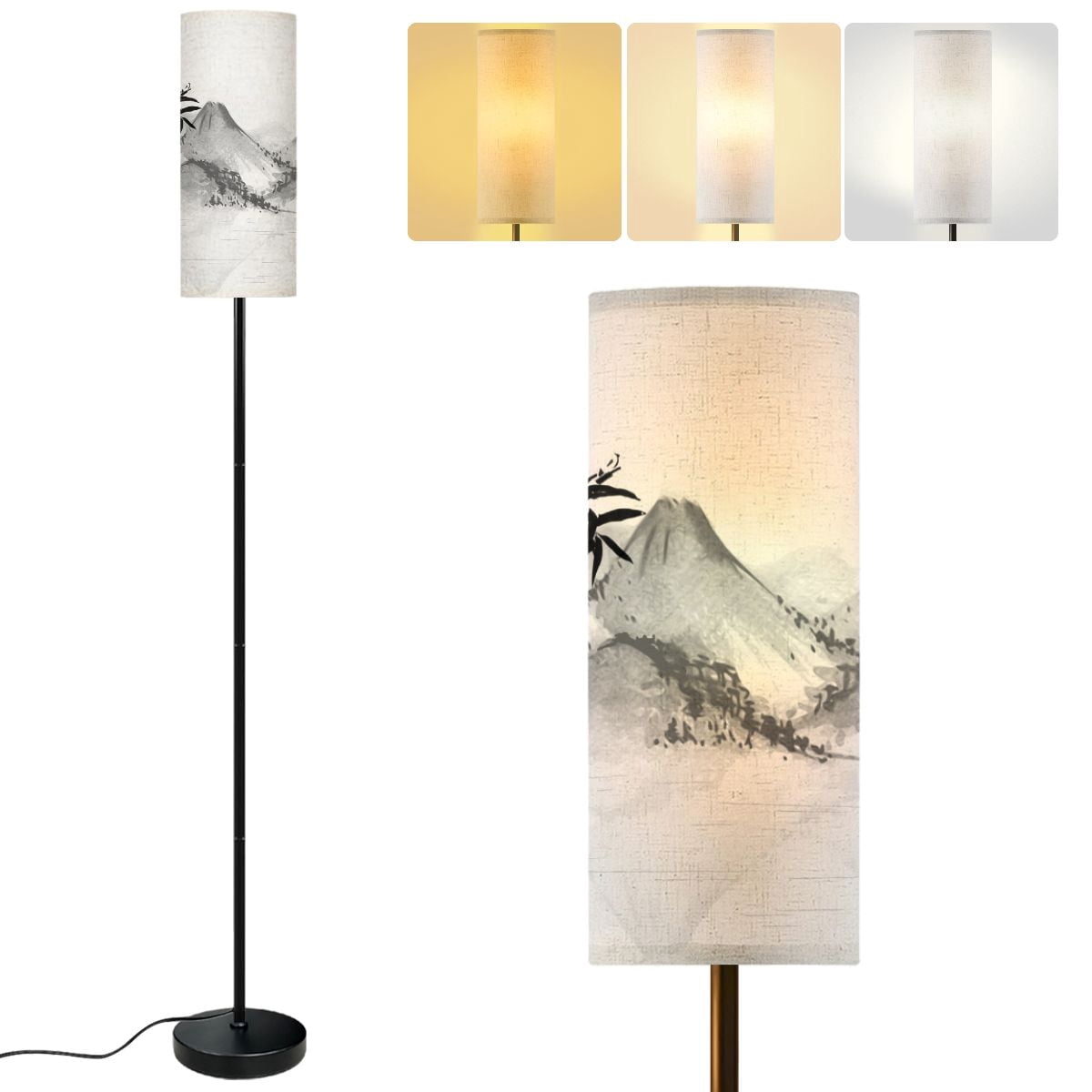 Modern Standing Floor Lamp Fishing boat red sun island mountains ...