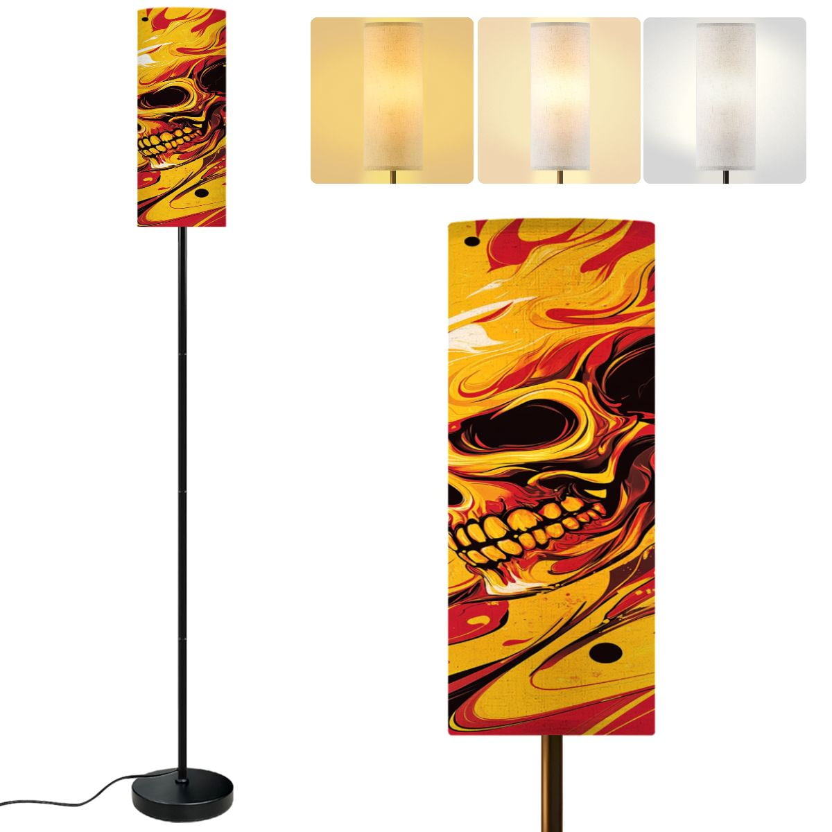 Modern Standing Floor Lamp Flames Skull Abstract Fire Bright Yellow ...