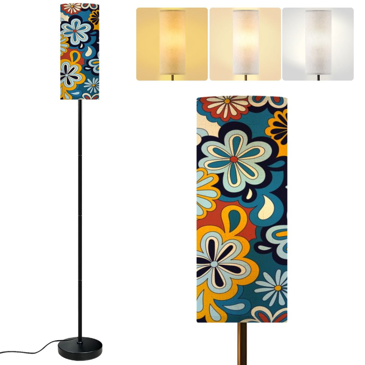 Modern Standing Floor Lamp Floral psychedelic hippie seamless pattern ...