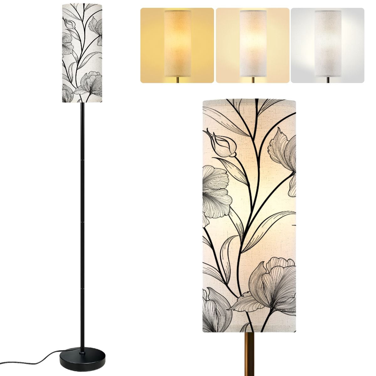 Modern Standing Floor Lamp Floral seamless Flower Flourish garden ...