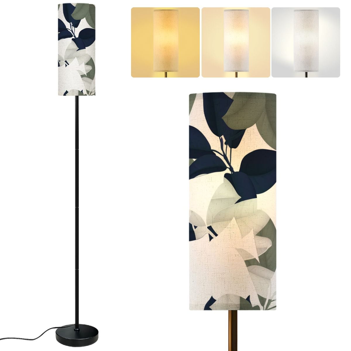 Modern Standing Floor Lamp Floral seamless pattern blue green white ...