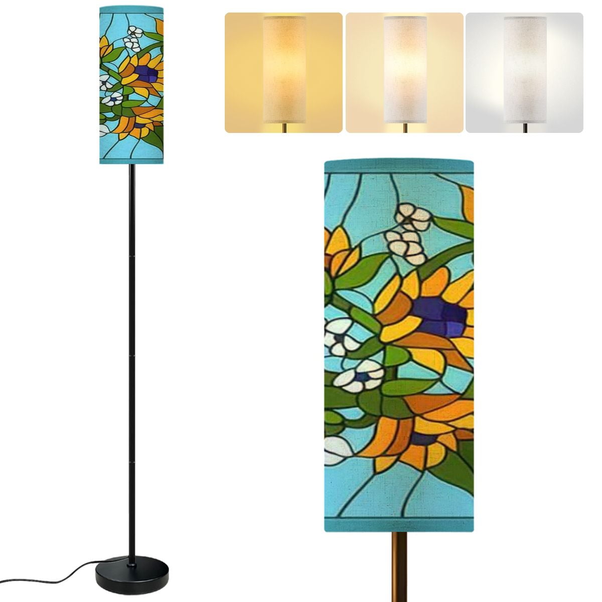 Modern Standing Floor Lamp Flowers sunflowers buds stained glass window ...
