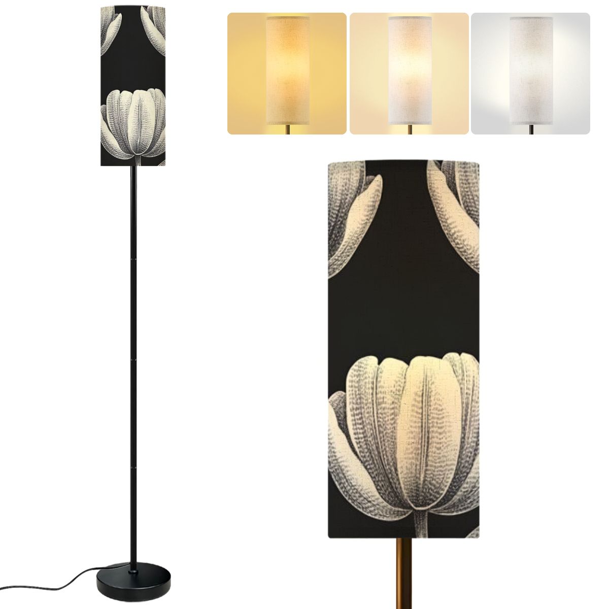 Modern Standing Floor Lamp Folk Tulip Neutral Stylized Leaves ...
