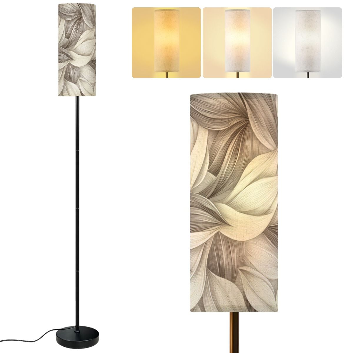 Modern Standing Floor Lamp Folk Tulip Neutral Stylized Leaves ...