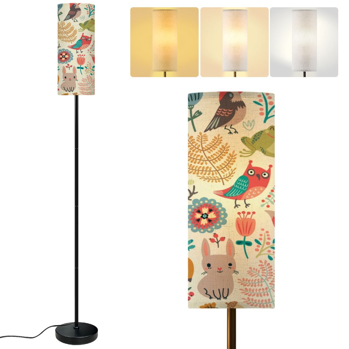 Modern Standing Floor Lamp Forest animals plants Seamless Dimmable ...