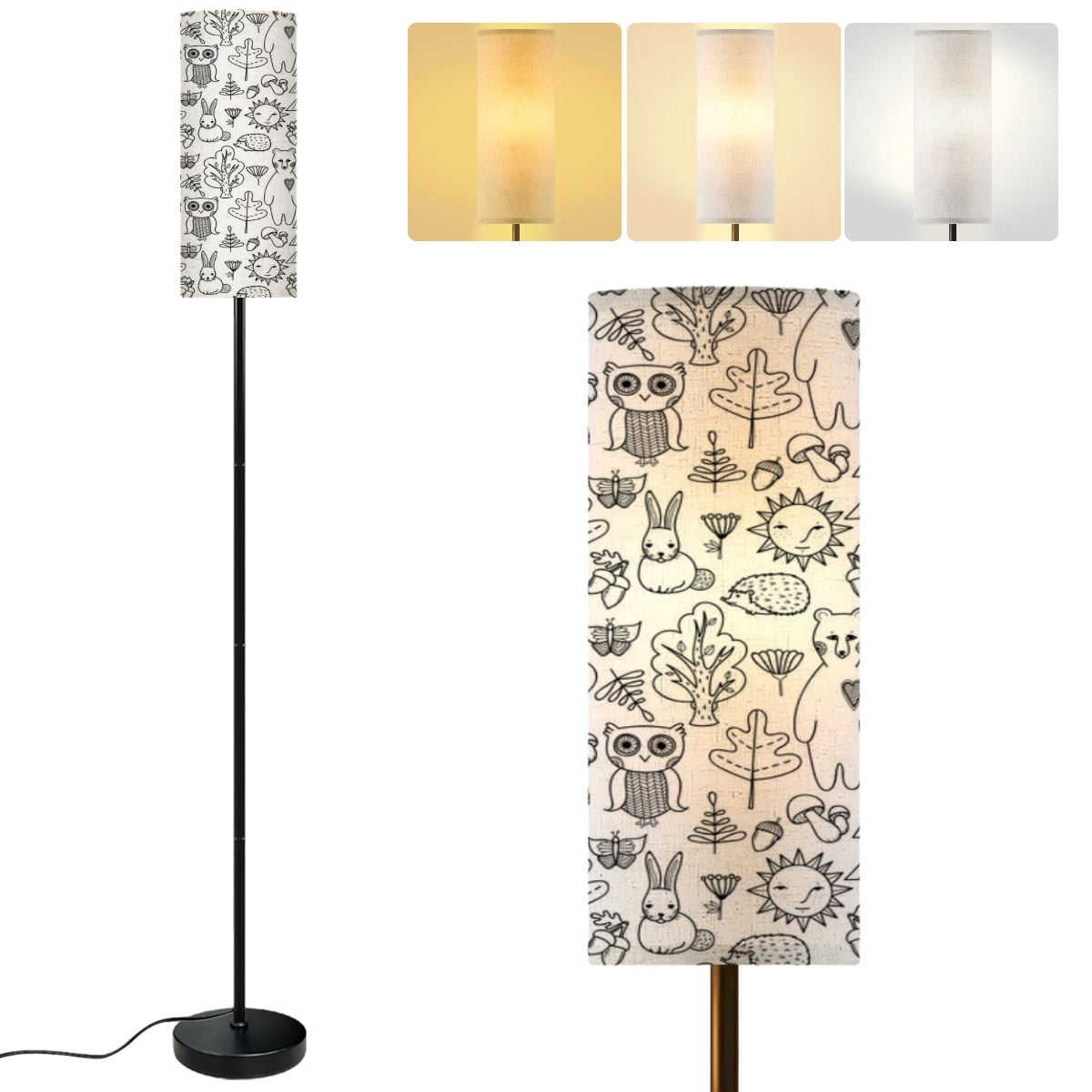 Modern Standing Floor Lamp Forest animals trees leaves flowers ...