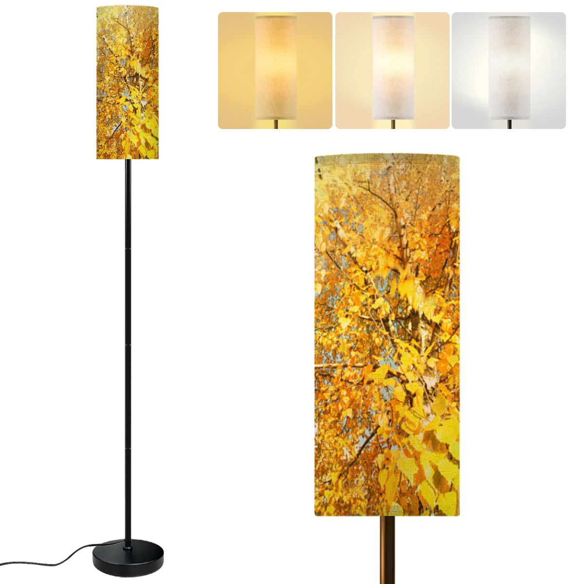 Modern Standing Floor Lamp Forest birch Dimmable Metal Pole Lamp with ...