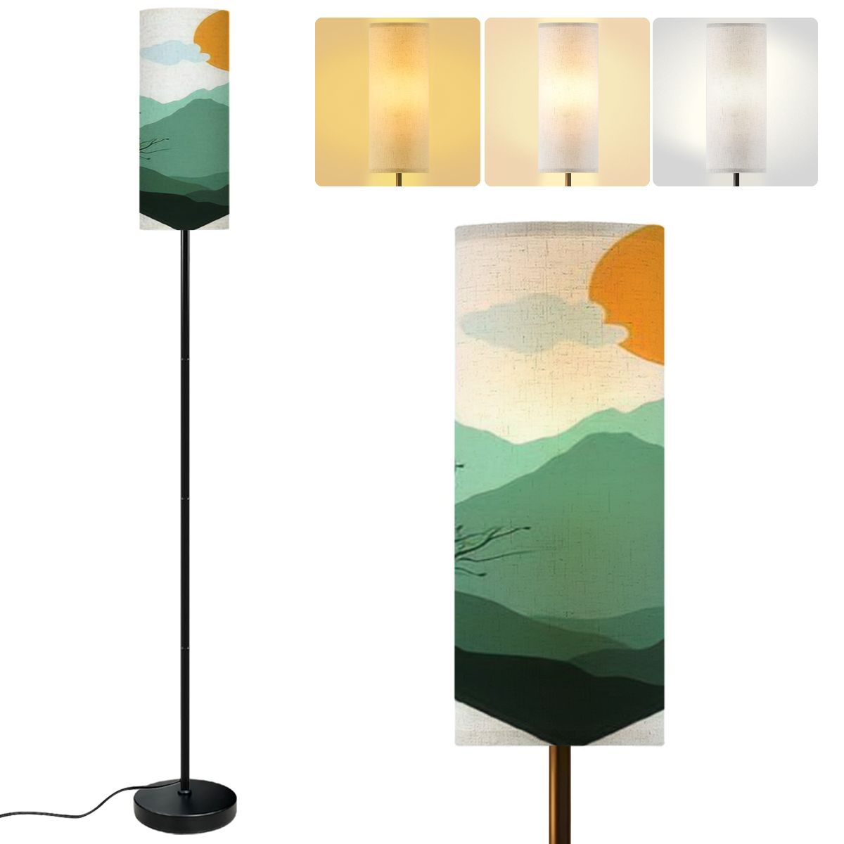 Modern Standing Floor Lamp Forest landscape evening Sunset birds Trees ...